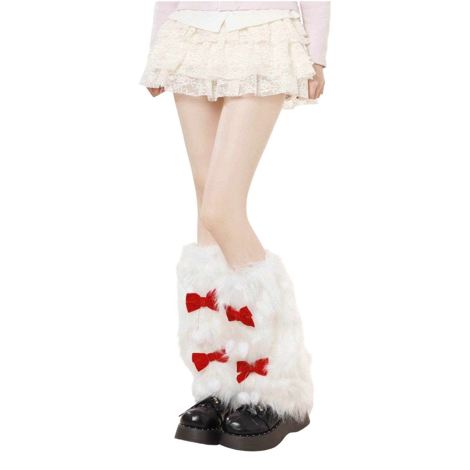 Fuzzy Faux Furs Leg Warmers Furs Heel Long Boot Cuffs Covers 1 Pair ...