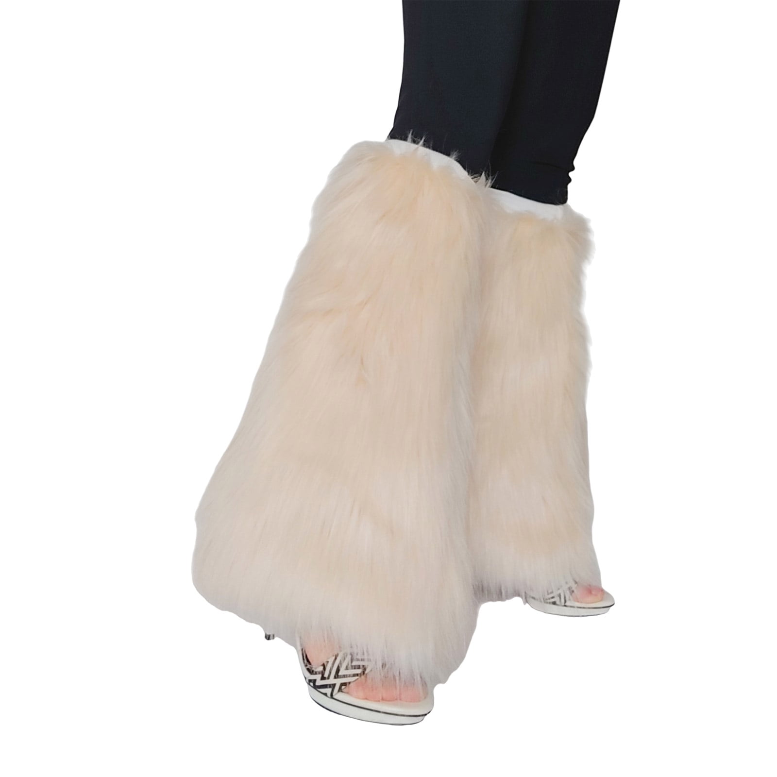 Fuzzy Faux Furs Leg Warmers Furs Heel Long Boot Cuffs Covers 1 Pair ...