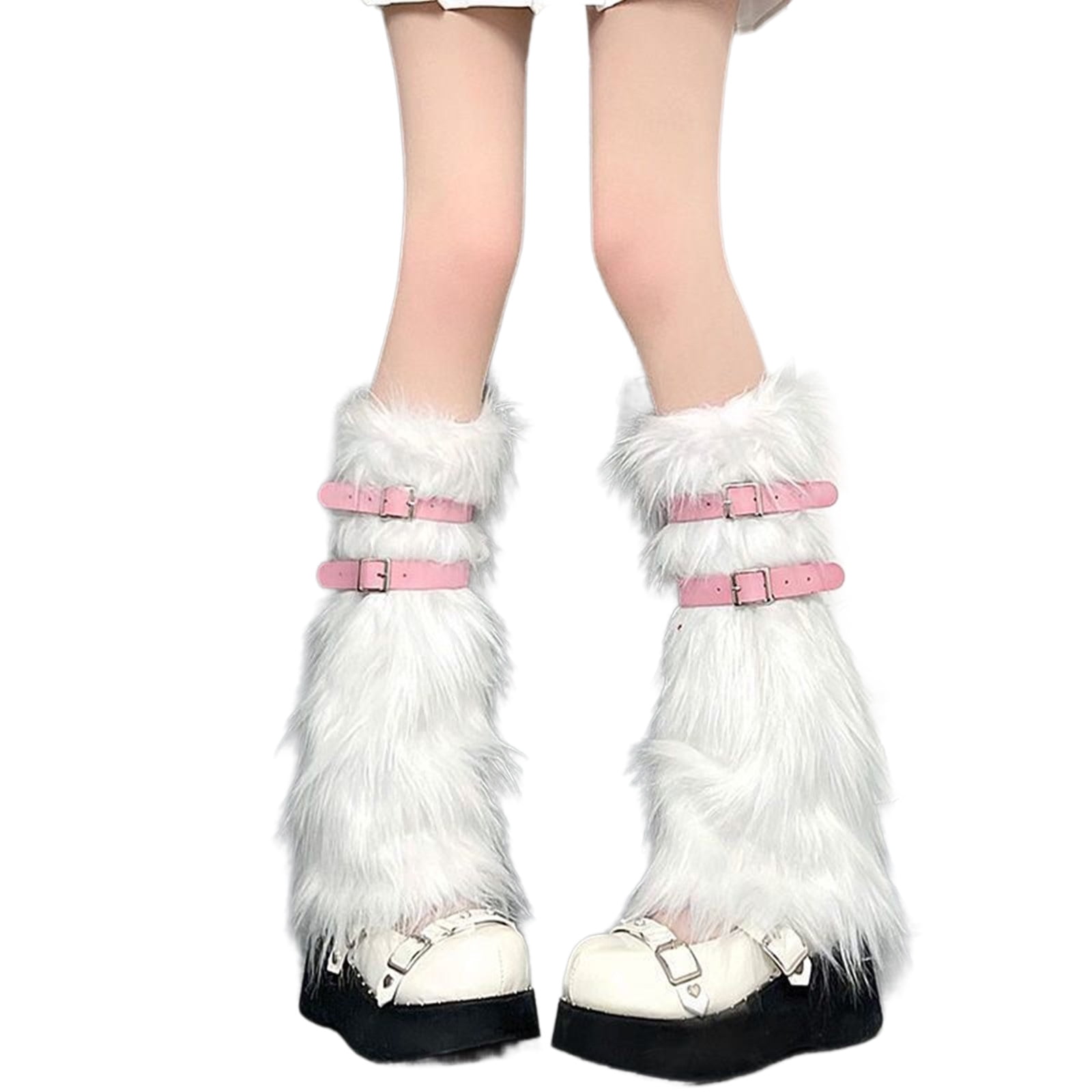 Fuzzy Faux Furs Leg Warmers Furs Long Boots Cuffs Cover Belt Buckle ...