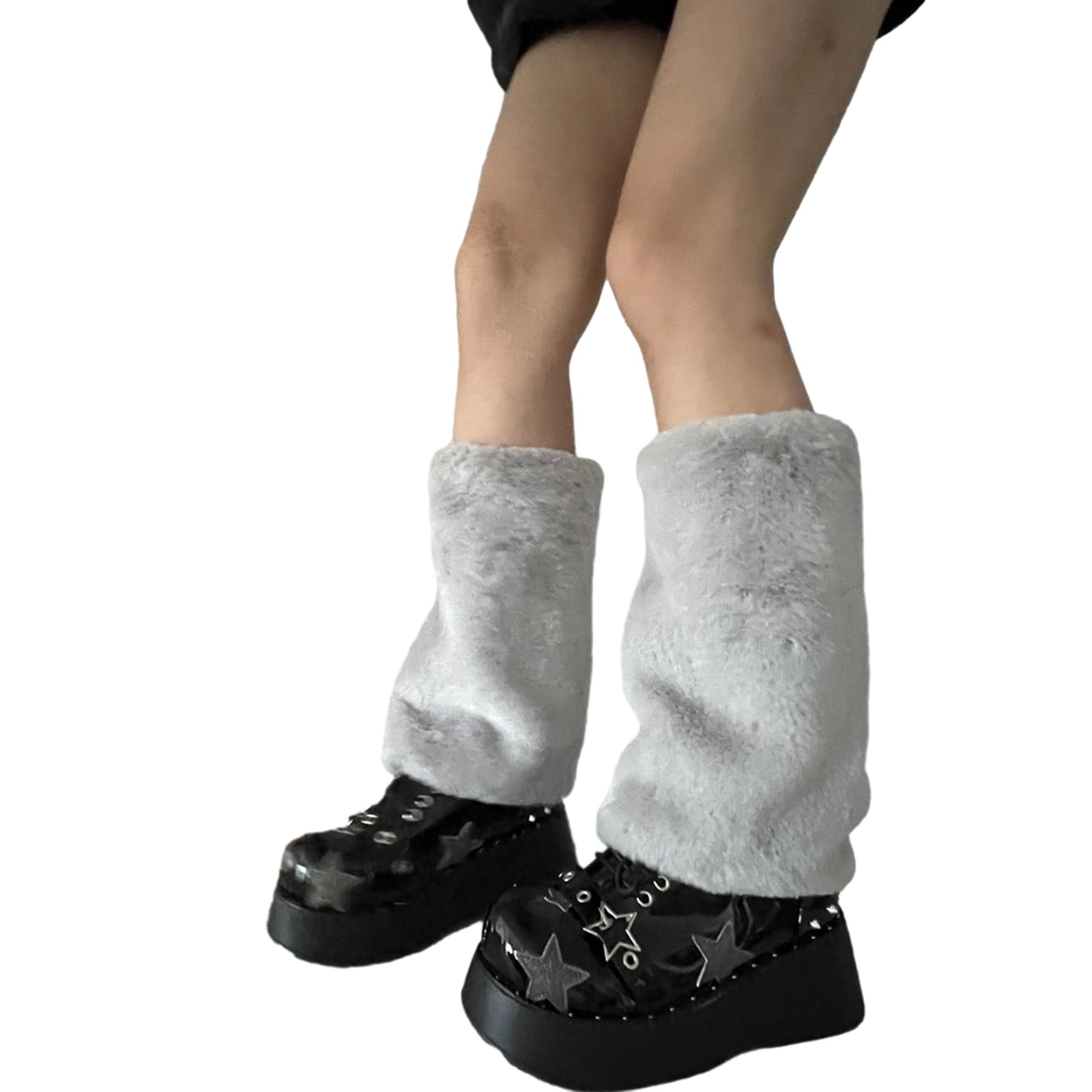 Fuzzy Faux Furs Leg Warmers Furs Long Boots Cuffs Cover Has Elastic ...