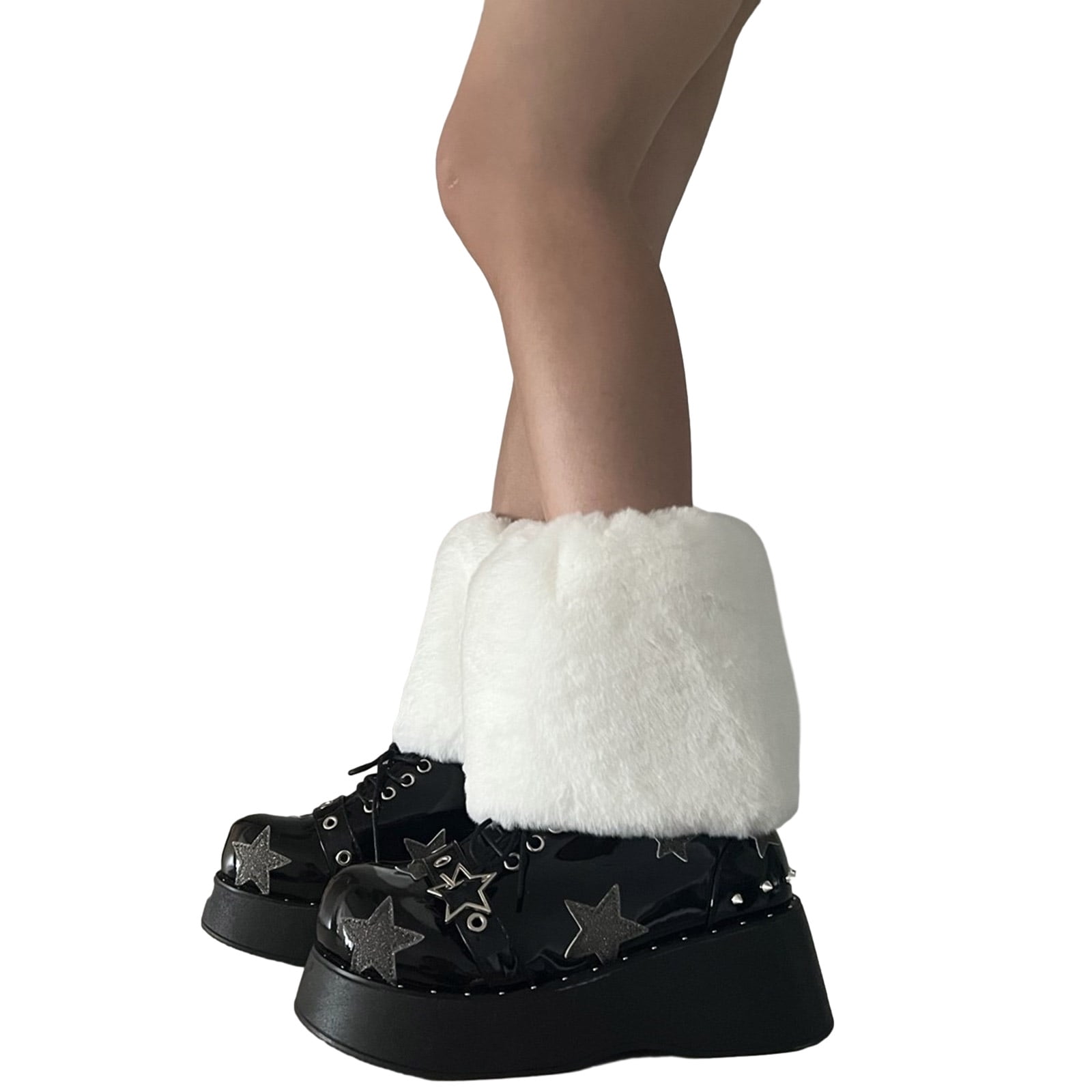 Fuzzy Faux Furs Leg Warmers Furs Long Boots Cuffs Cover Has Elastic ...