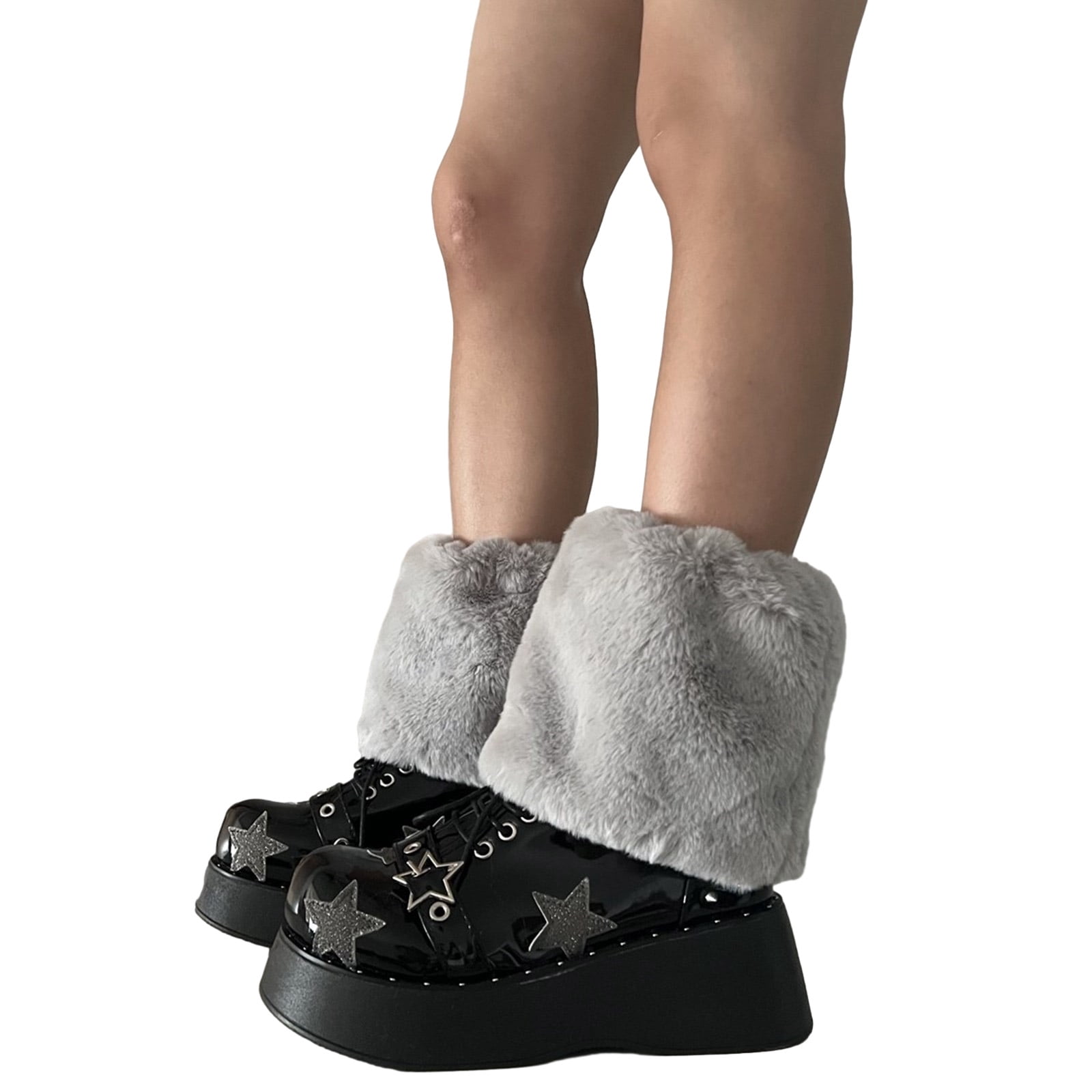 Fuzzy Faux Furs Leg Warmers Furs Long Boots Cuffs Cover Has Elastic ...