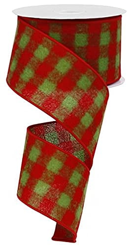 Fuzzy Flannel Plaid Christmas Wired Ribbon, Red Lime, 2.5 Inches x 50 ...