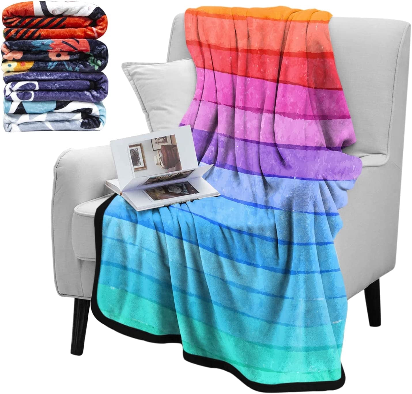 Fuzzy Flannel Throw Blankets, Soft Blankets and Throws, Striped ...