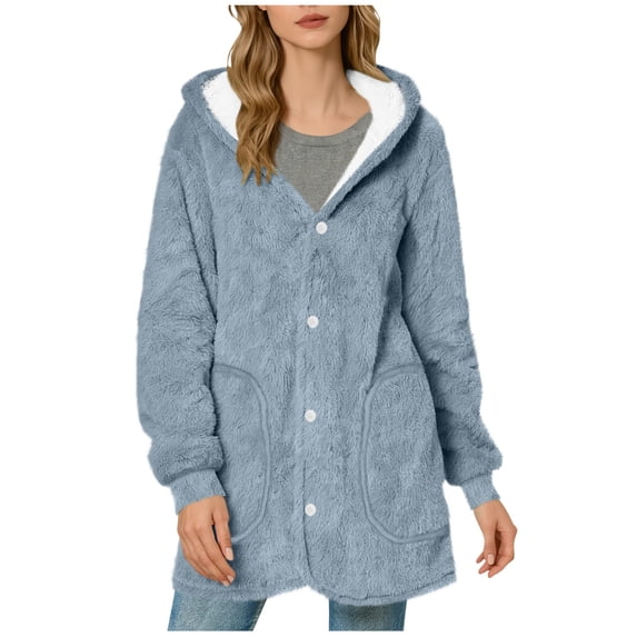 Fuzzy Fleece Hoodies for Women Long Jackets Button Down Cardigan Drop ...