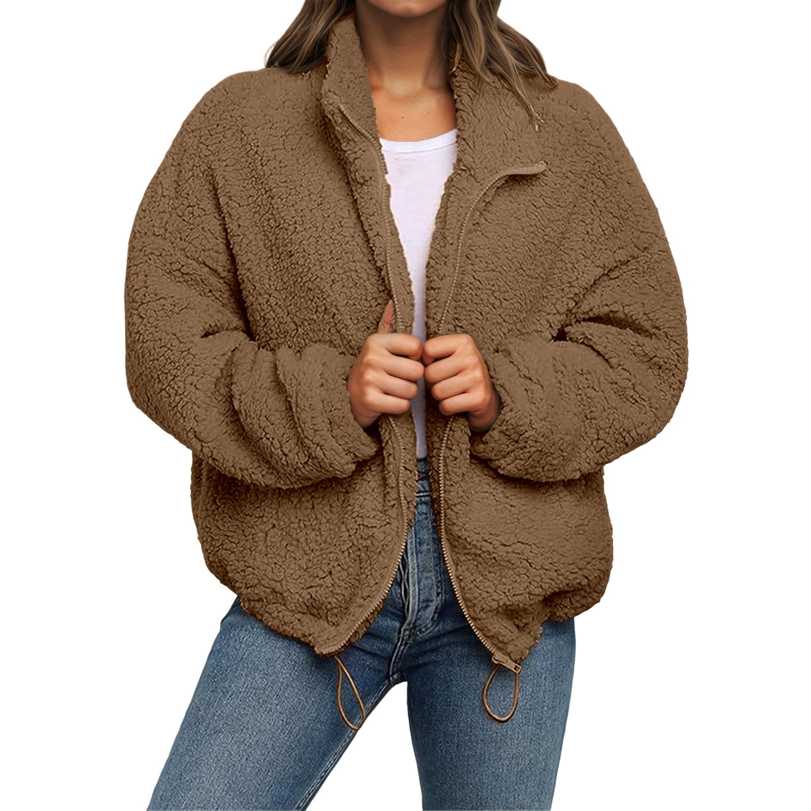 Fuzzy Fleece Jacket Cozy Pullover Jacket Soft Loose Fit Long Sleeve ...
