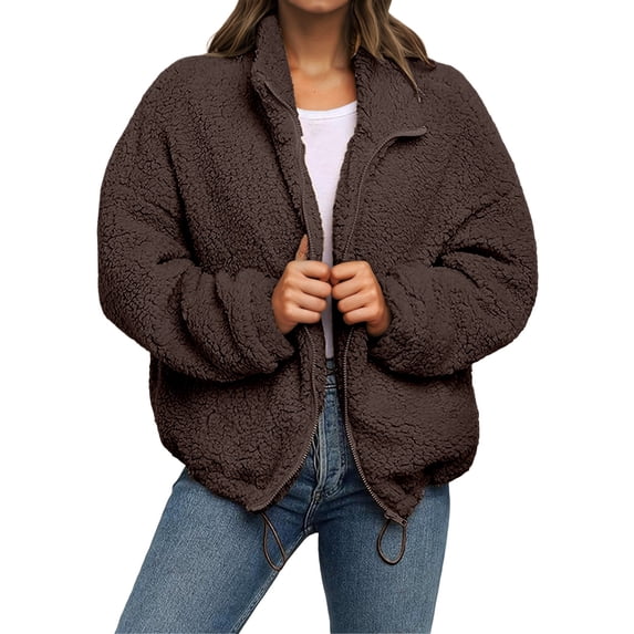 Fuzzy Fleece Jacket Cozy Pullover Jacket Soft Loose Fit Long Sleeve ...