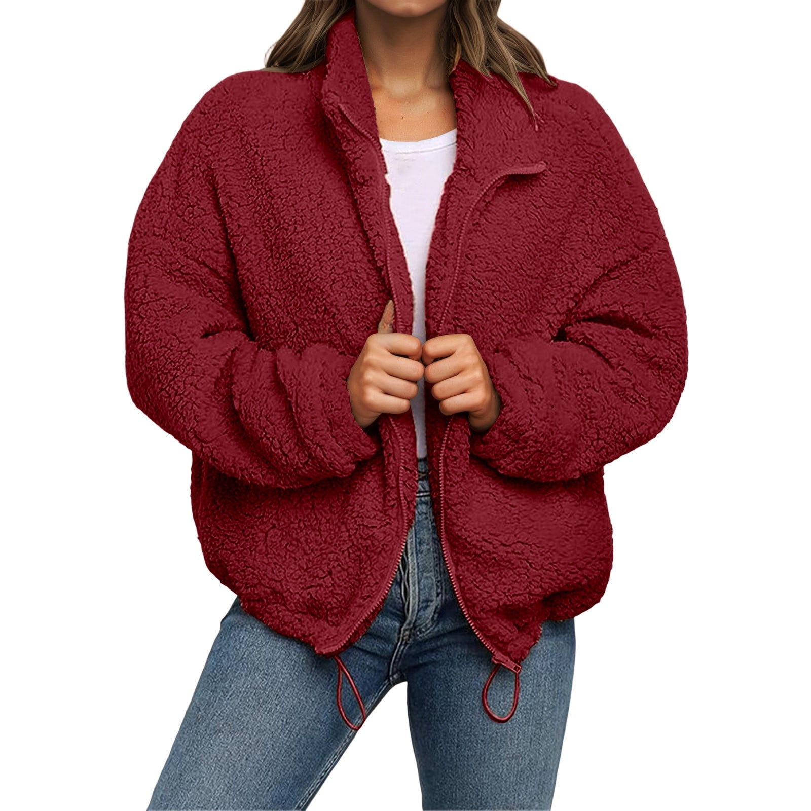 Fuzzy Fleece Jacket Cozy Pullover Jacket Soft Loose Fit Long Sleeve ...