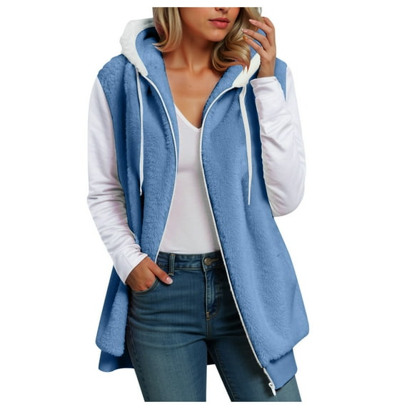 Fuzzy Fleece Vest For Women Zip Up Fall Fashion Hooded Sleeveless ...