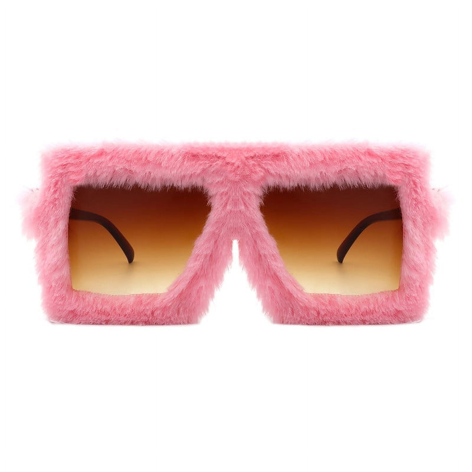 Fuzzy Fluffy Sunglasses Oversized Square Rectangle Frame UV400 Pink ...