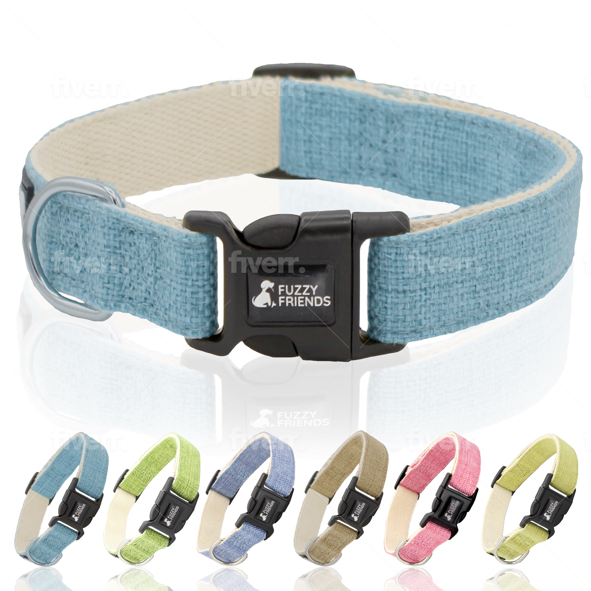 Fuzzy Friends Blue Hemp Dog Collar. Chemical free, environment friendly ...