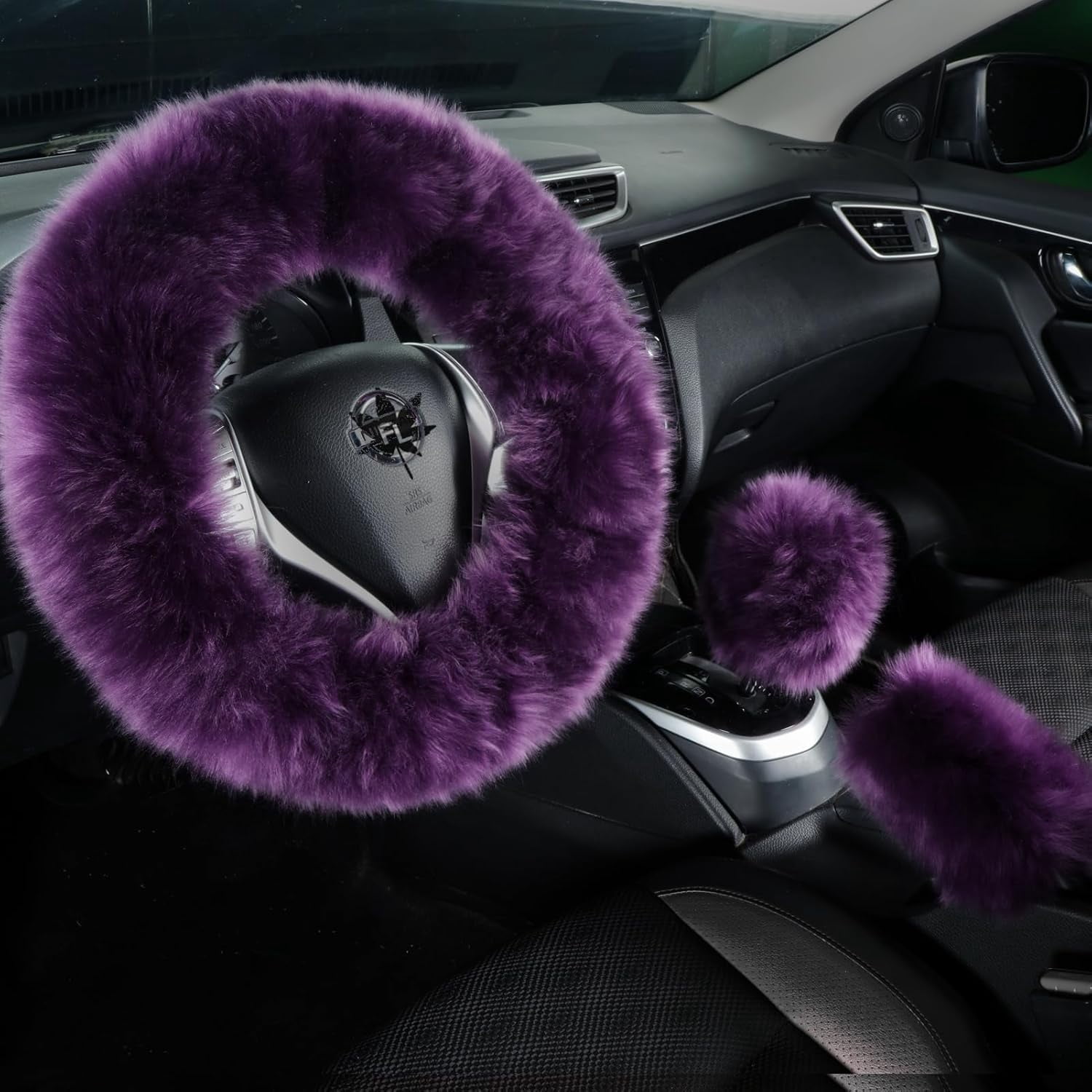 Fuzzy Genuine Sheepskin Steering Wheel Cover Set for Women Parents ...