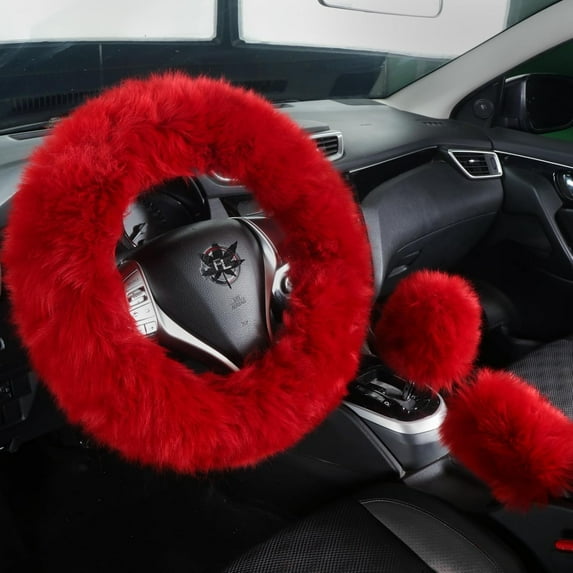 Fuzzy Genuine Sheepskin Steering Wheel Cover Set for Women Parents ...