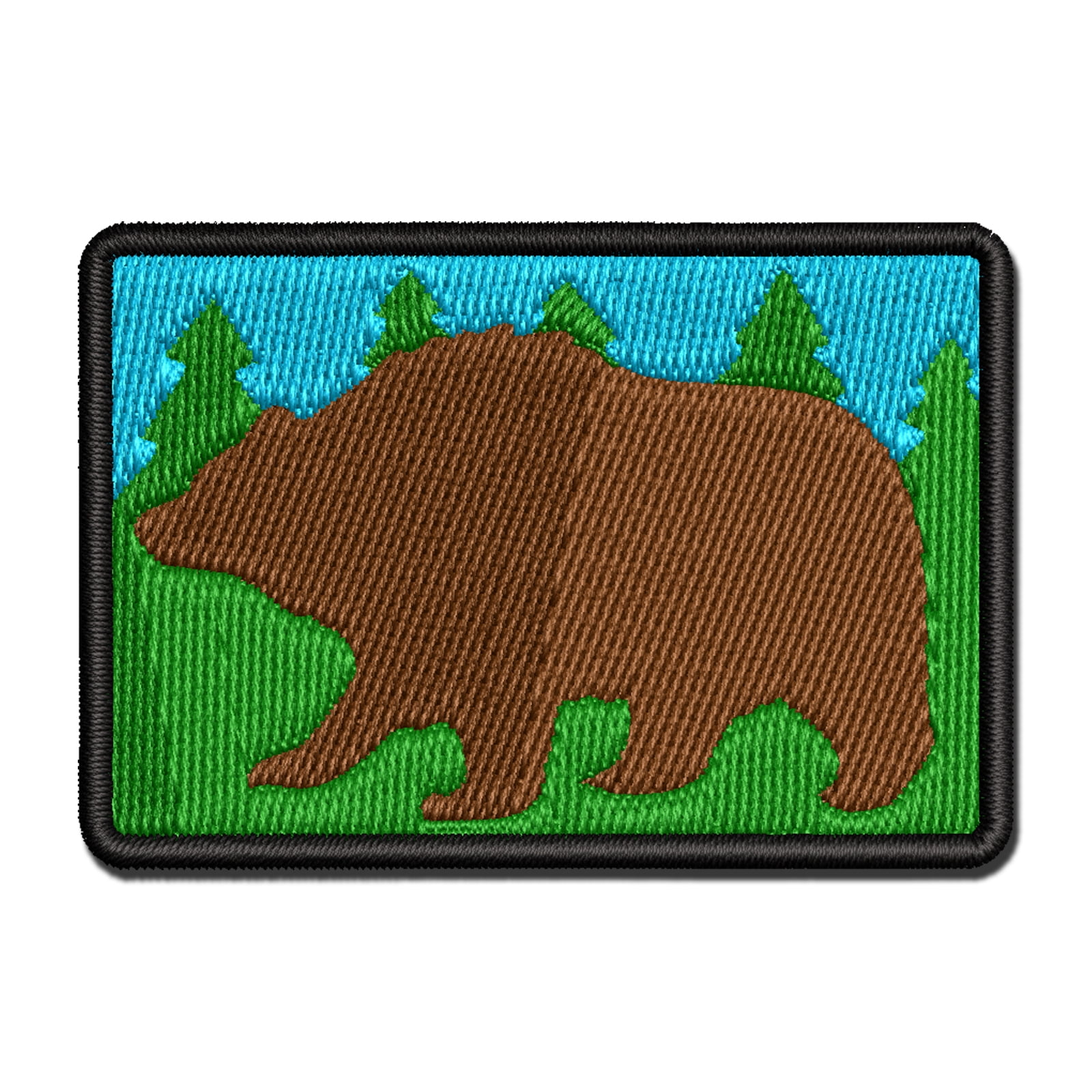 Fuzzy Grizzly Bear Silhouette Applique Multi-Color Embroidered Iron-On Patch - 3 Inch Medium ...