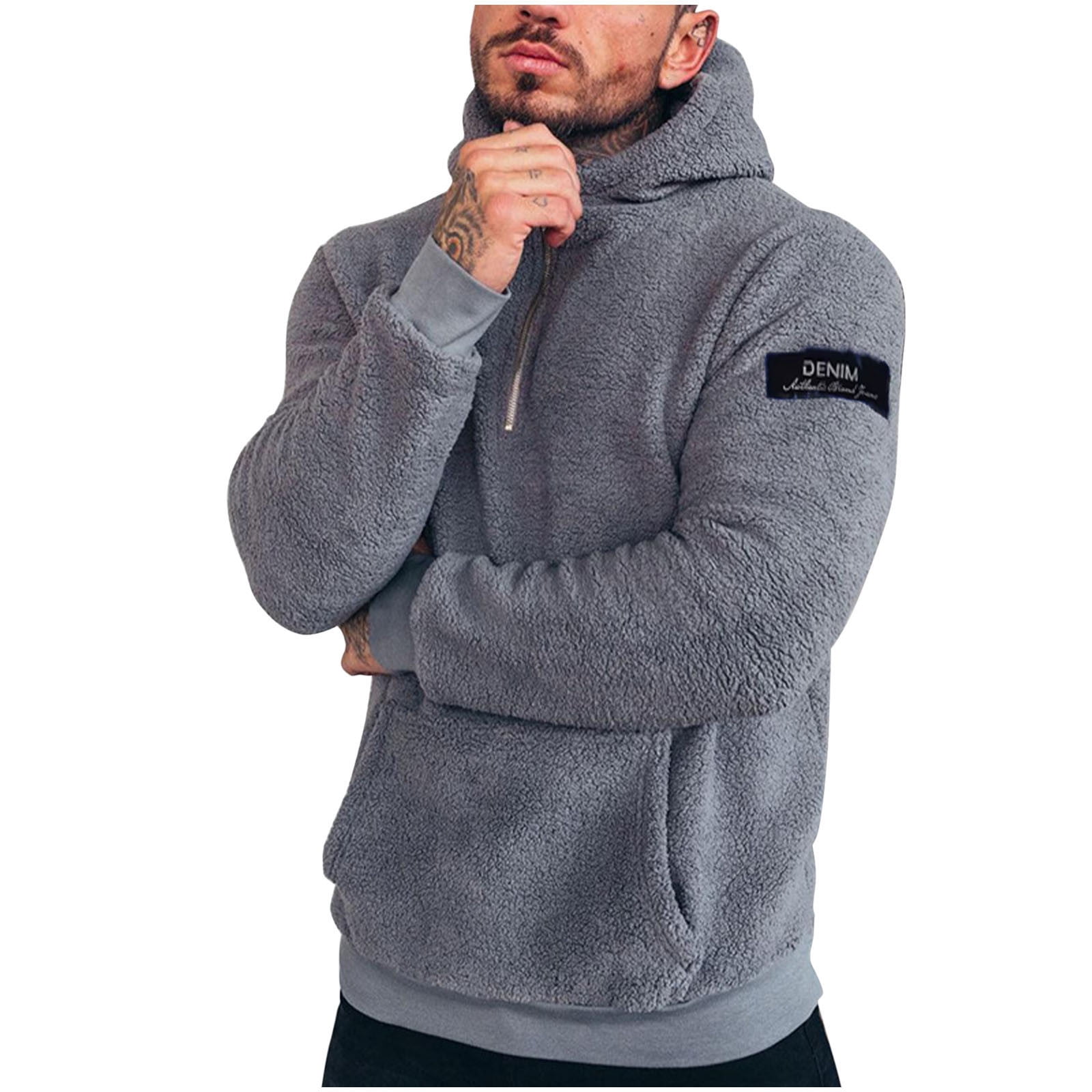 Fuzzy Hoodie Mens Sherpa Hoodies Fleece Casual Pullover Long Sleeve ...