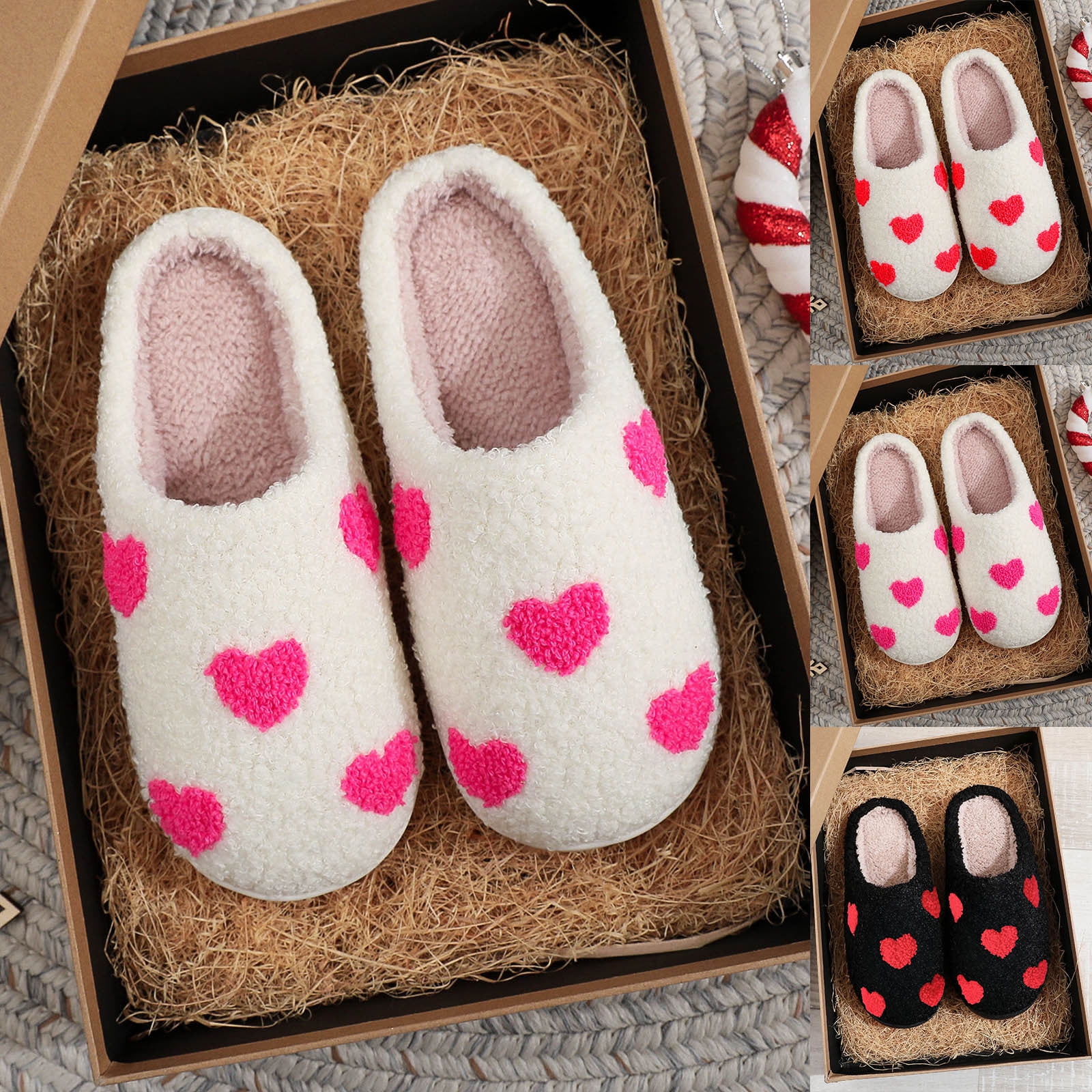 Fuzzy House Slippers Women Fluffy Memory Foam Suede Slippers With Faux ...