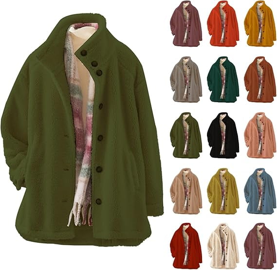 Fuzzy Jackets For Women Comfy Warm Sherpa Jacket Button Down Cardigan ...