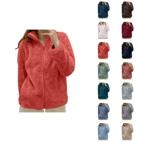 Fuzzy Jackets for Women 2026 Casual Thick Thermal Long Sleeve Stand ...