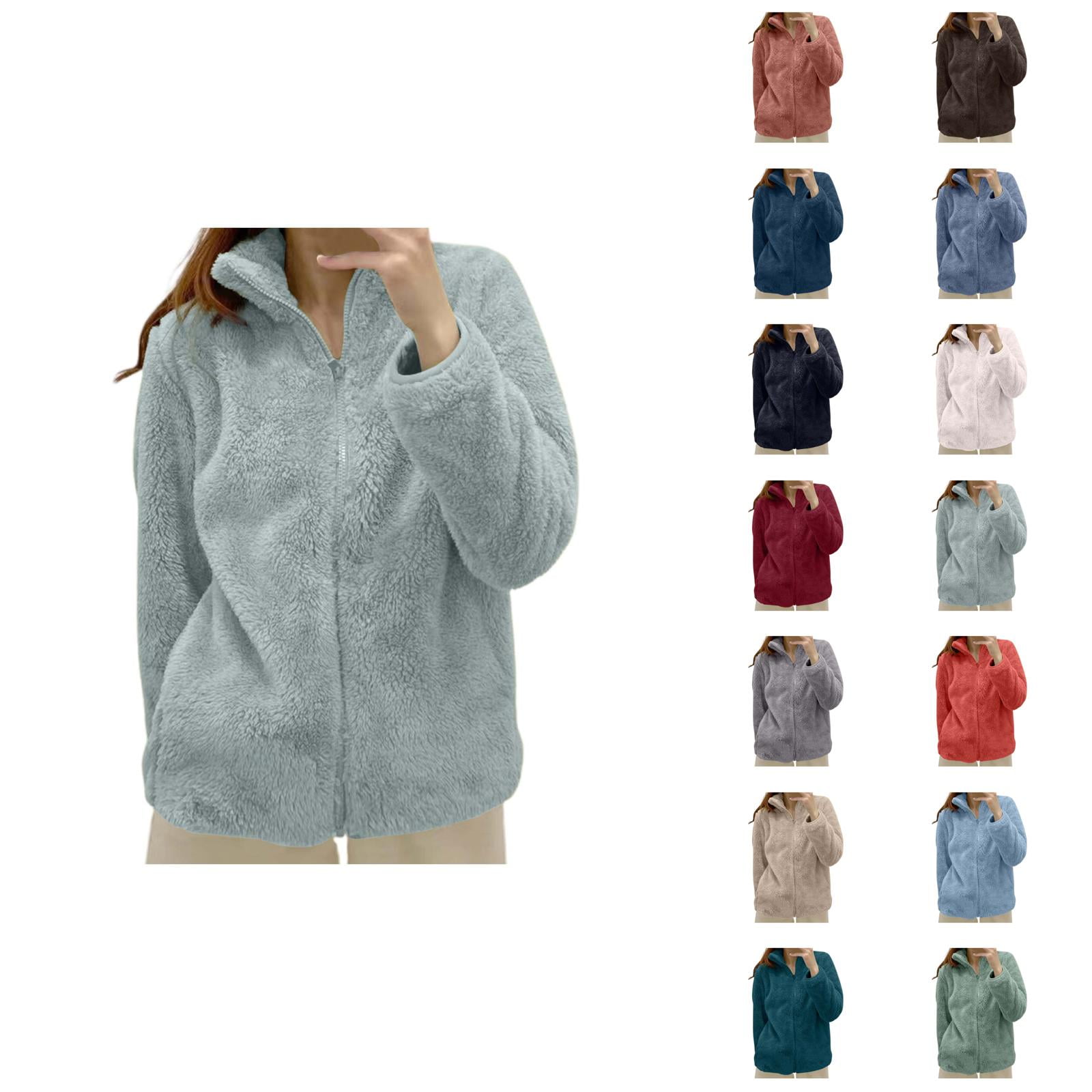 Fuzzy Jackets for Women 2026 Fashion Thick Thermal Long Sleeve Stand ...