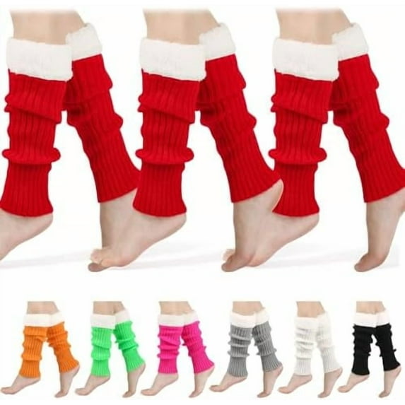 Fuzzy Leg Warmers for Women,3 Pairs Neon Ribbed Leg Socks,80s 90s ...