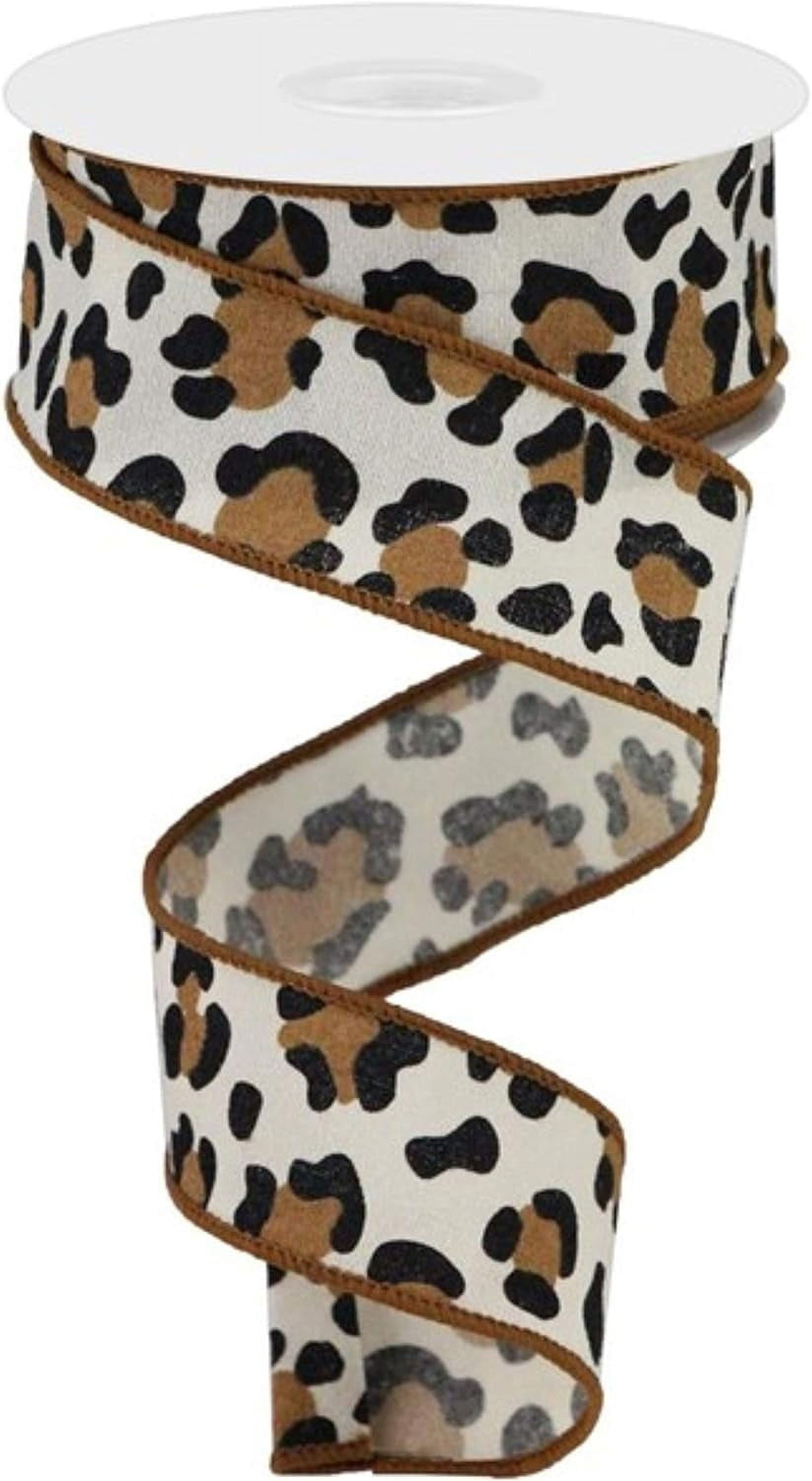 Fuzzy Leopard Print Wired Edge Ribbon, 10 Yards (Natural, Black, Brown ...