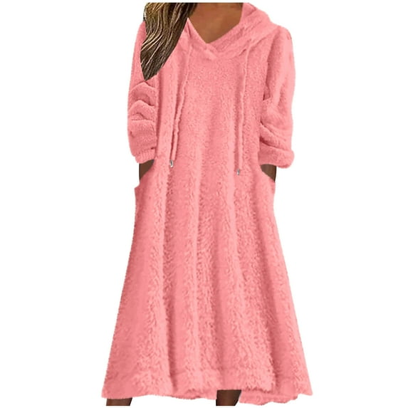Fuzzy Nightgown for Women Long Sleeve Loose Hoodies Dress Comfy Warm ...