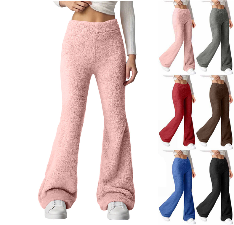 Fuzzy Pajama Pants for Women Elastic Waist Wide Leg Fleece Pajama ...