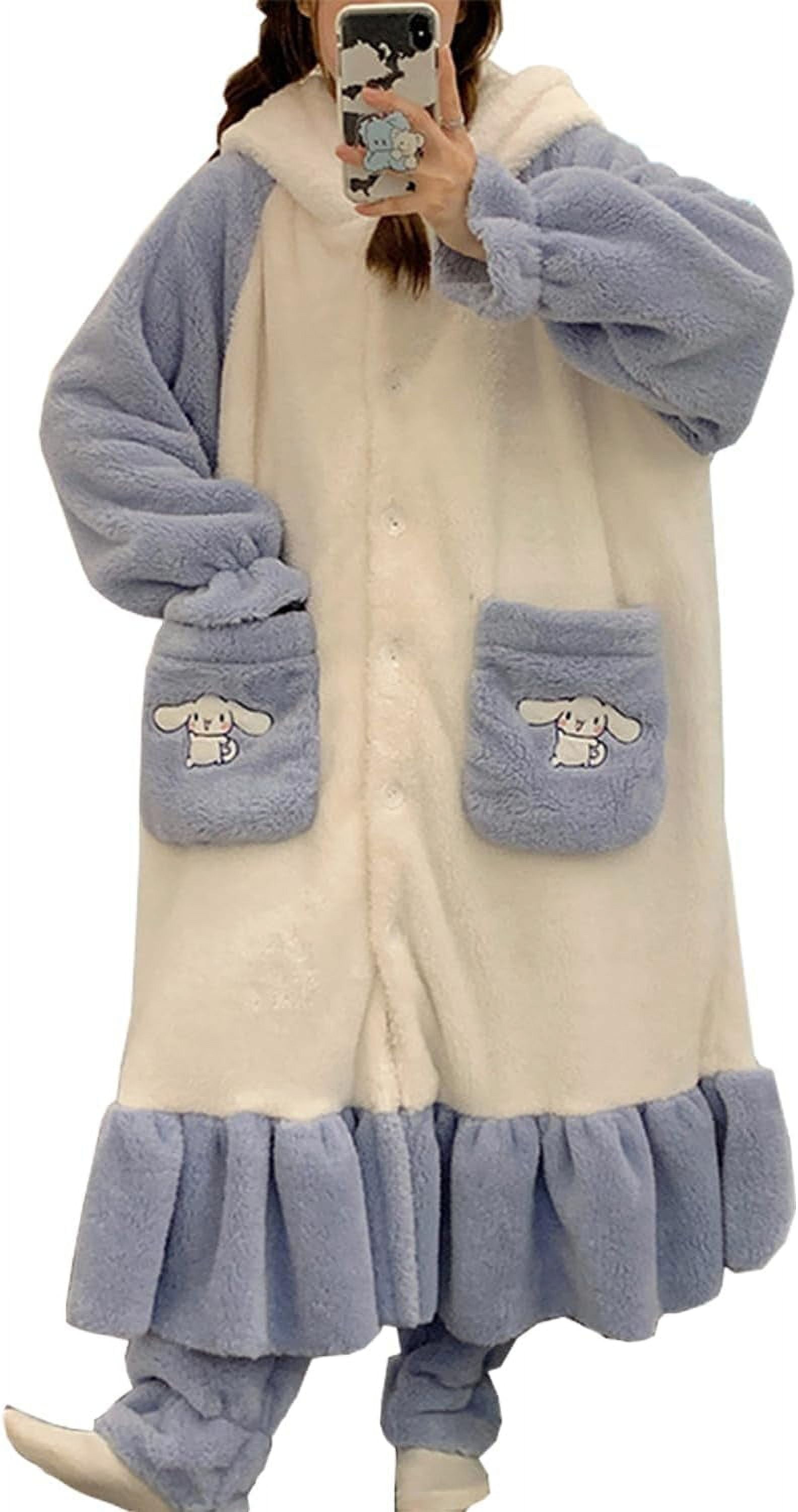 Fuzzy Pajama Set for Women Soft Plush Robe and Fleece Pants 2 Piece ...