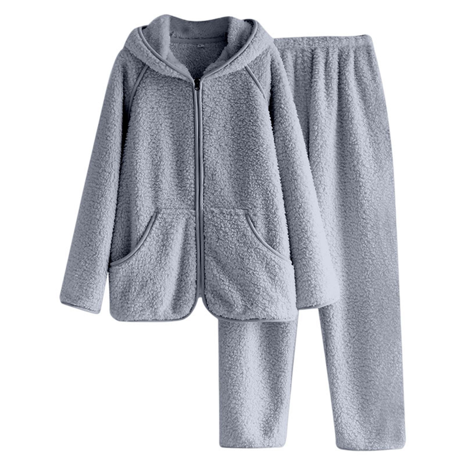 Fuzzy Pajamas for Women Long Sleeve Zip Up Jackets Pants Set Comfy ...