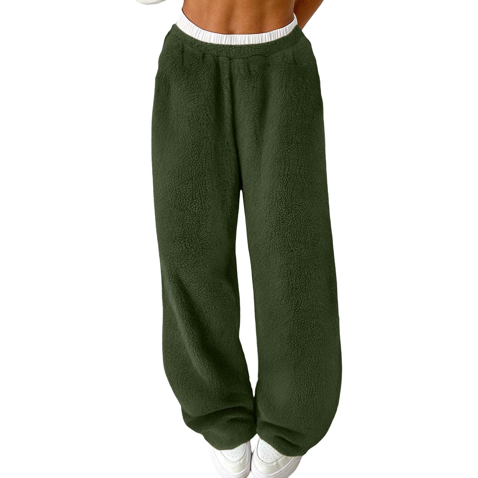 Fuzzy Pants for Women Casual Warm Fleece Pajama Pants Elastic Waist ...