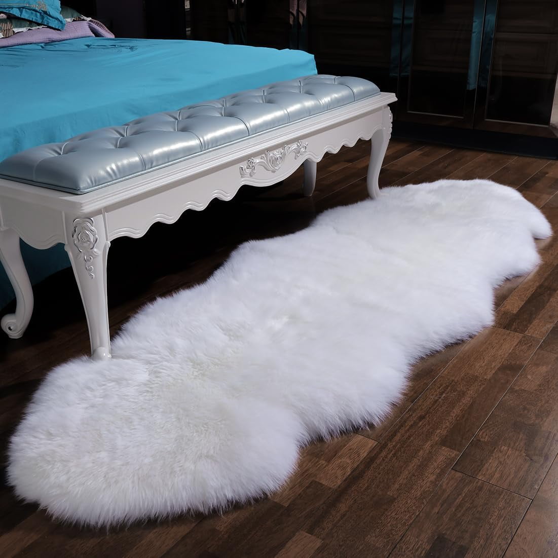 Fuzzy Patchwork Sheepskin Rug with Little Patches-Genuine Wool Area ...