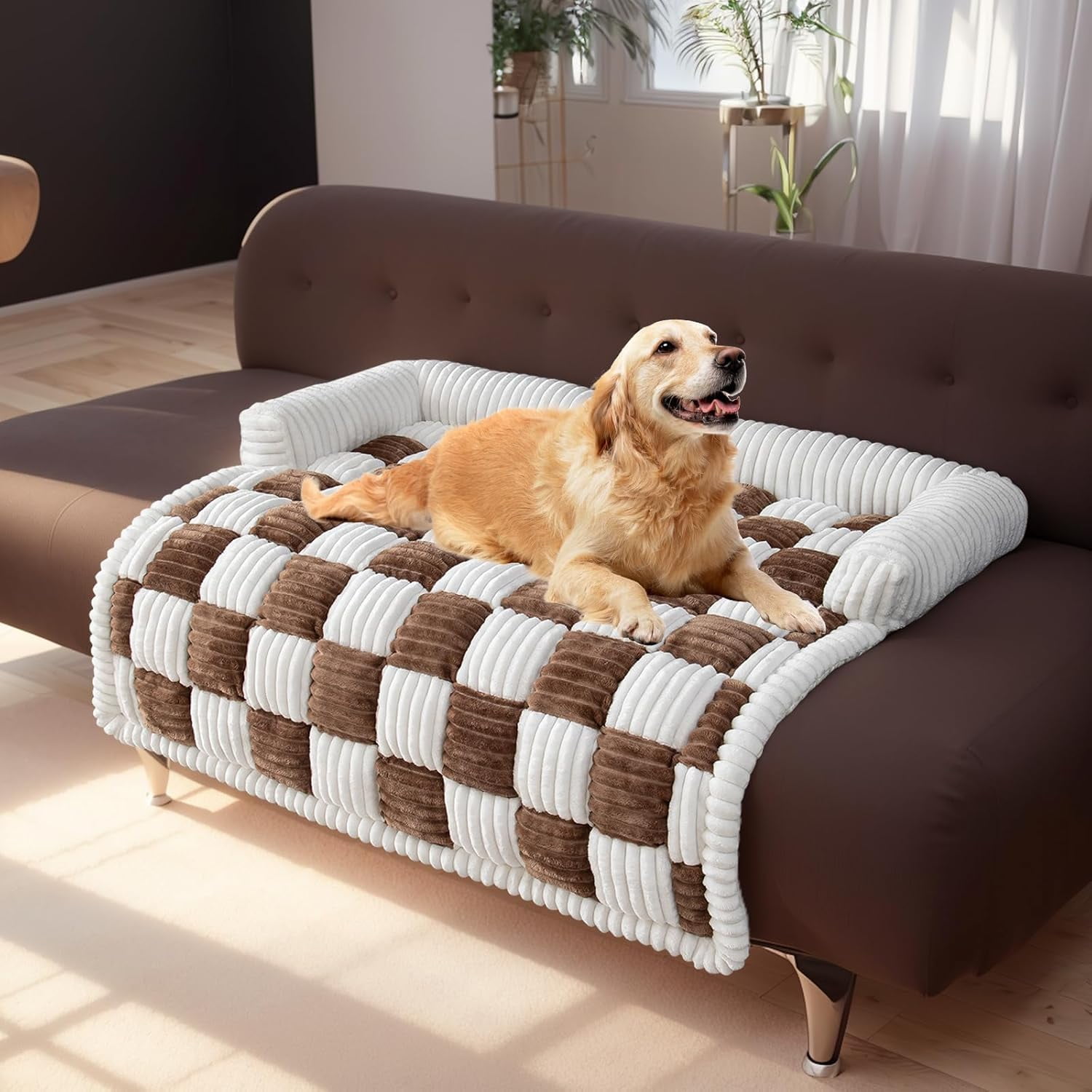 Fuzzy Pet Couch Covers for Sofa, Dog Couch Cover Fuzzy Sofa Cover Cream ...
