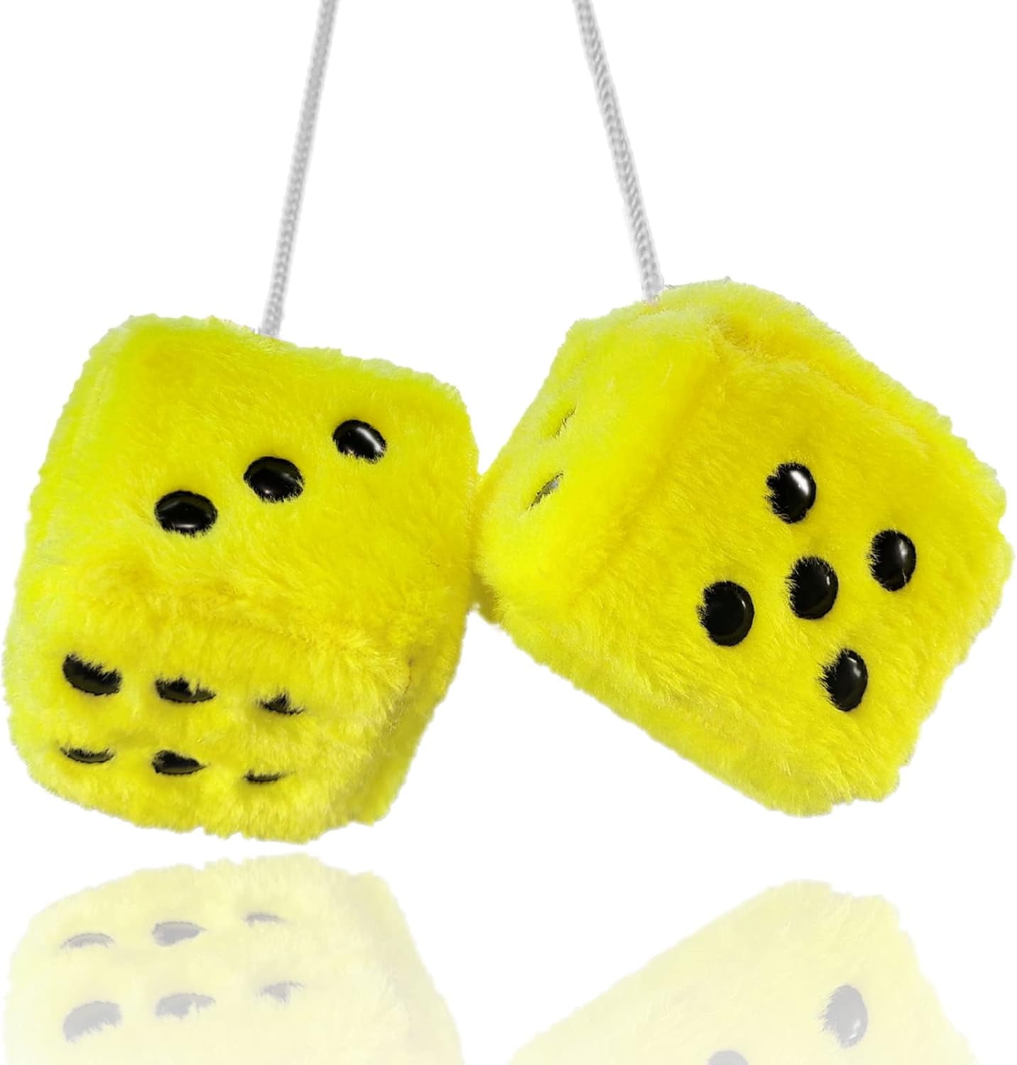 Fuzzy Plush Dice for Car Mirror, Pair of Retro 3” Red Dice with Black ...
