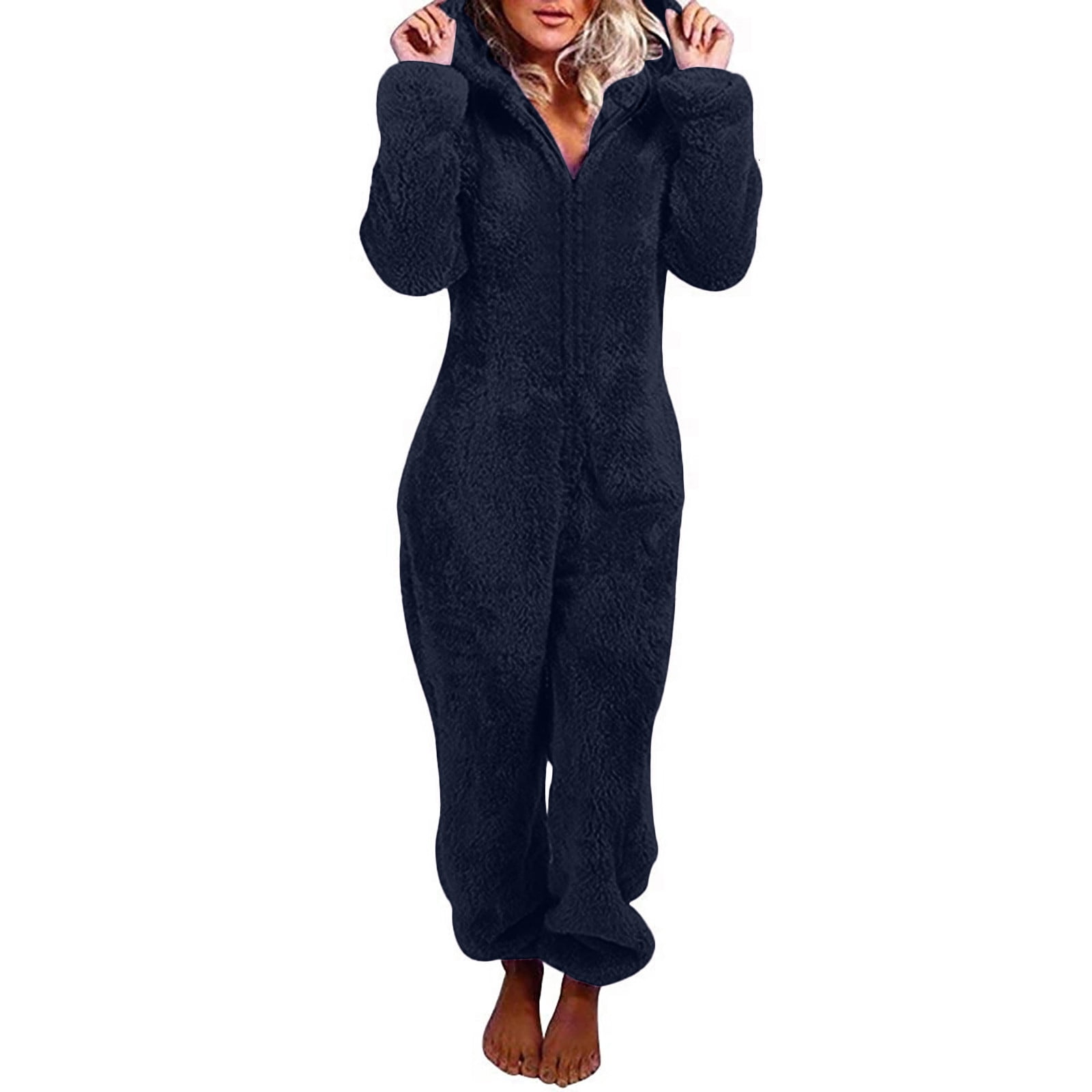 Fuzzy Plush Onesie for Women Furry Cute Hoodie Pajama Winter Sherpa ...