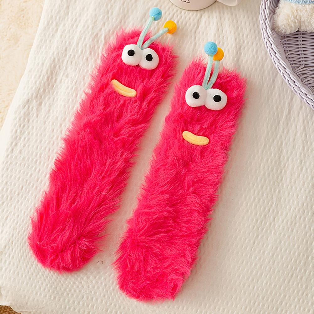 Fuzzy Red Polyester Socks for Winter - Cute Japanese Style, Suitable ...