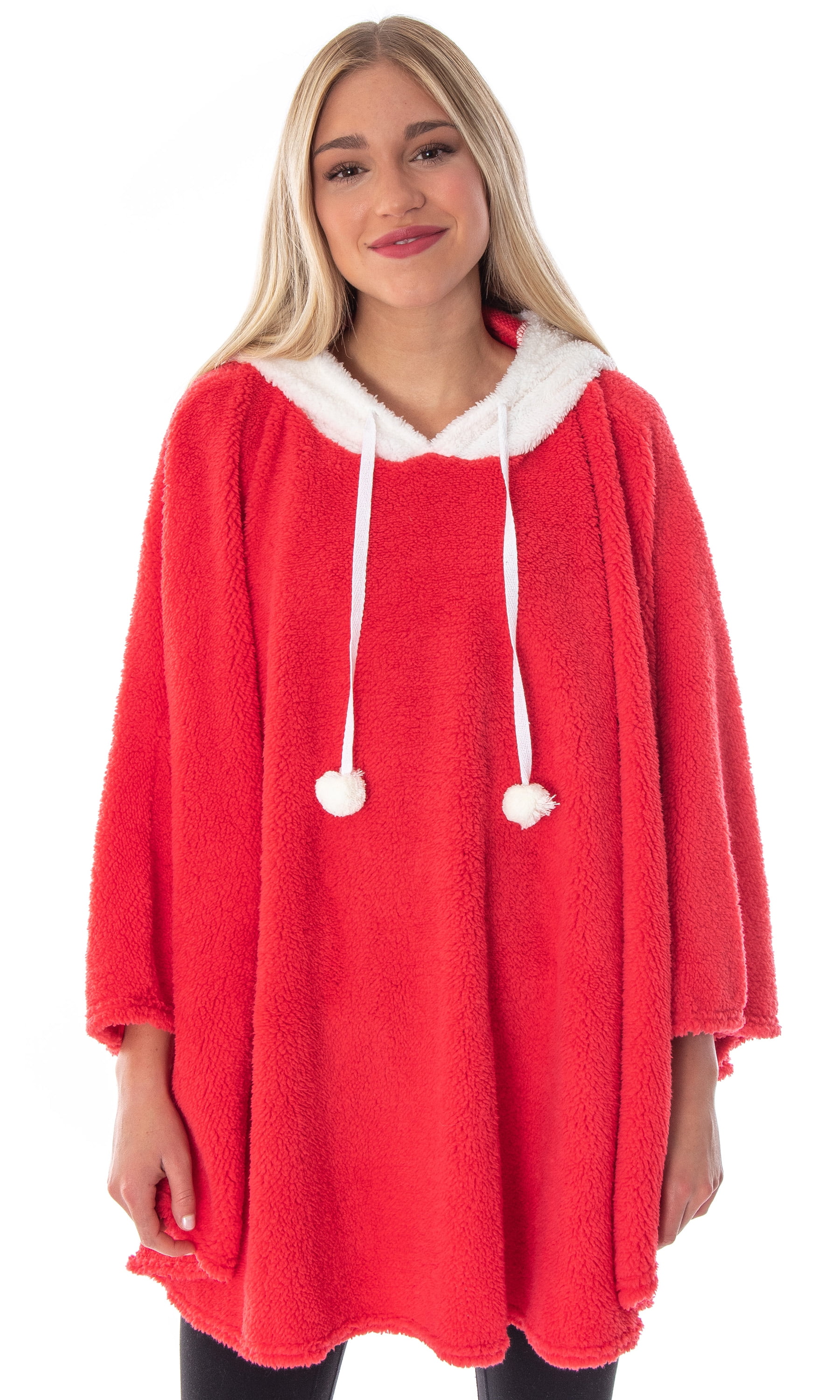 Santa Claus Poncho Costume Robe Red Plush Unisex Adult Christmas Hoodie ...