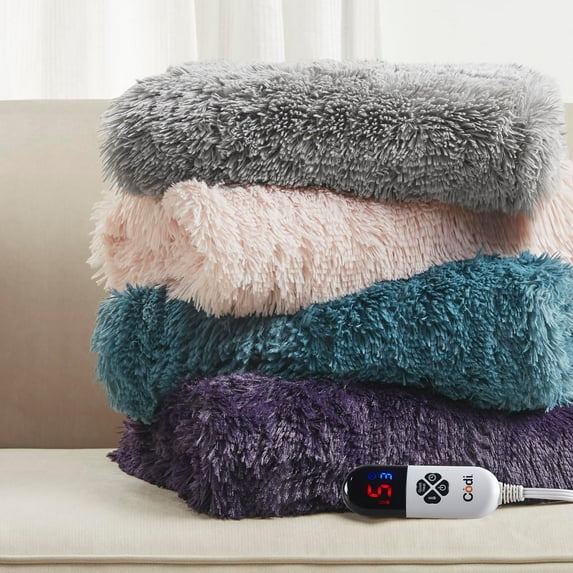 Fuzzy Shaggy Fur Electric Blanket Throw | Teal 50x60 | Super Soft Couch ...