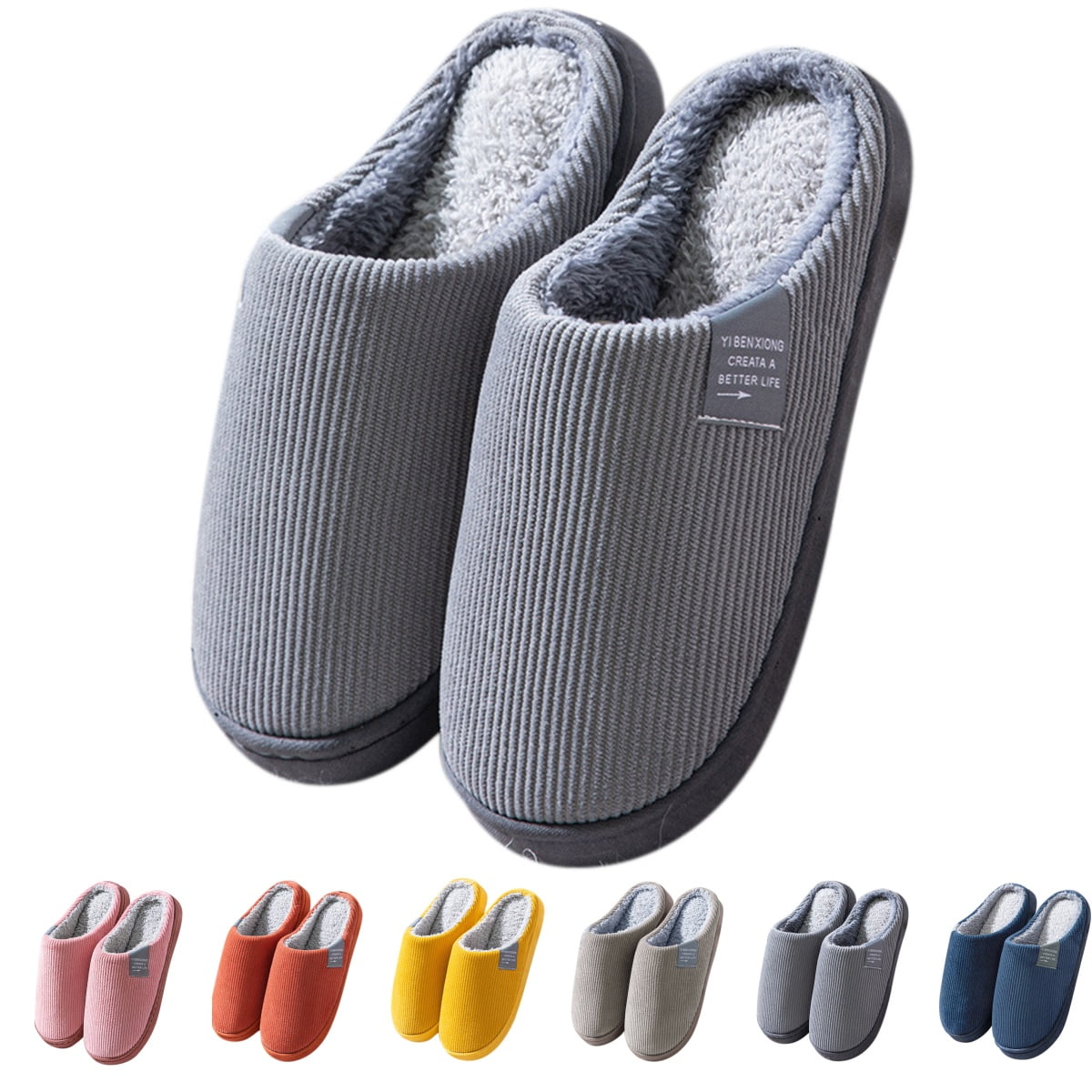 Fuzzy Slippers：House Slippers For Men Warm Slip Soft Plush Flop ...