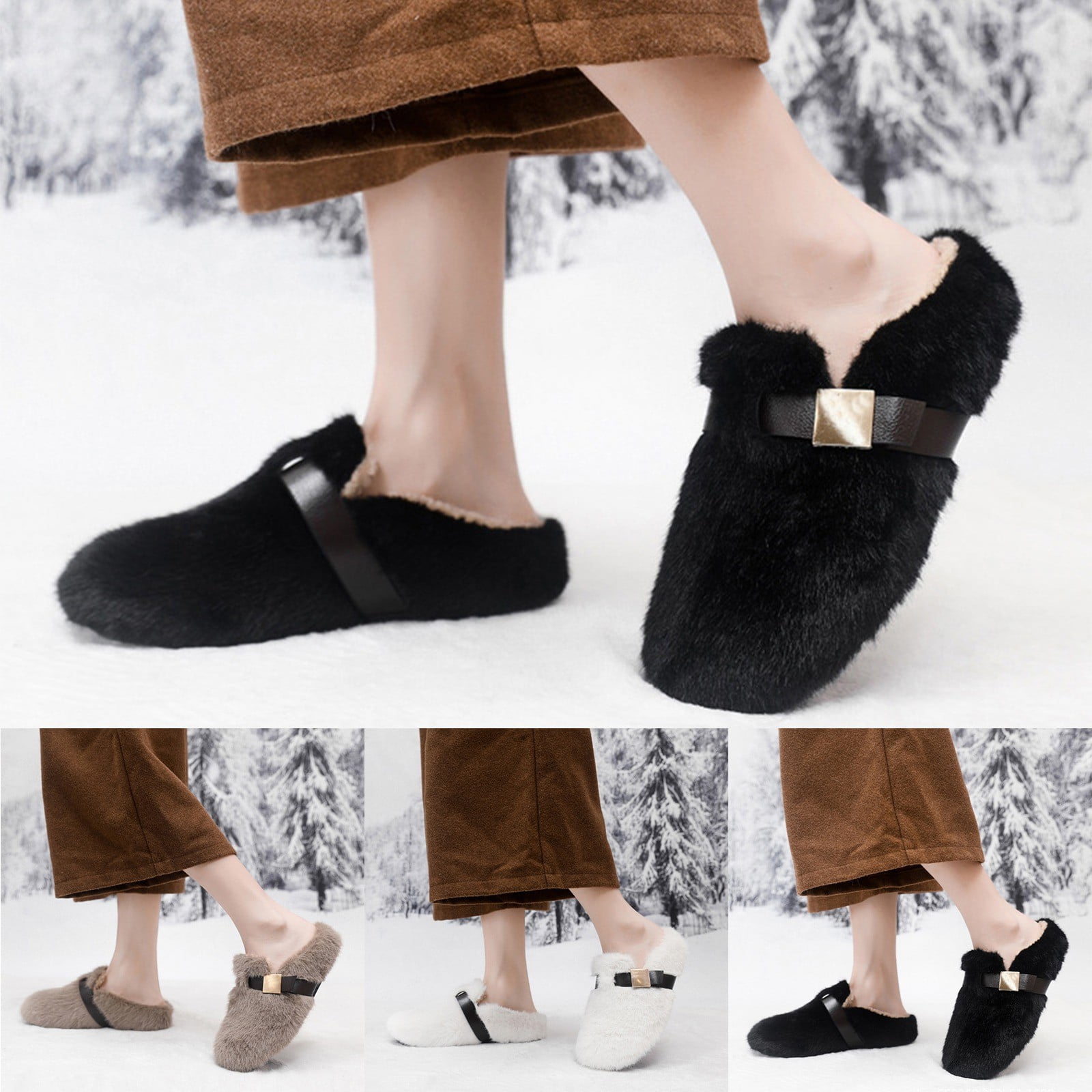 Fuzzy Slippers Women Cartoon House Slippers Fluffy Cute Slippers Warm ...