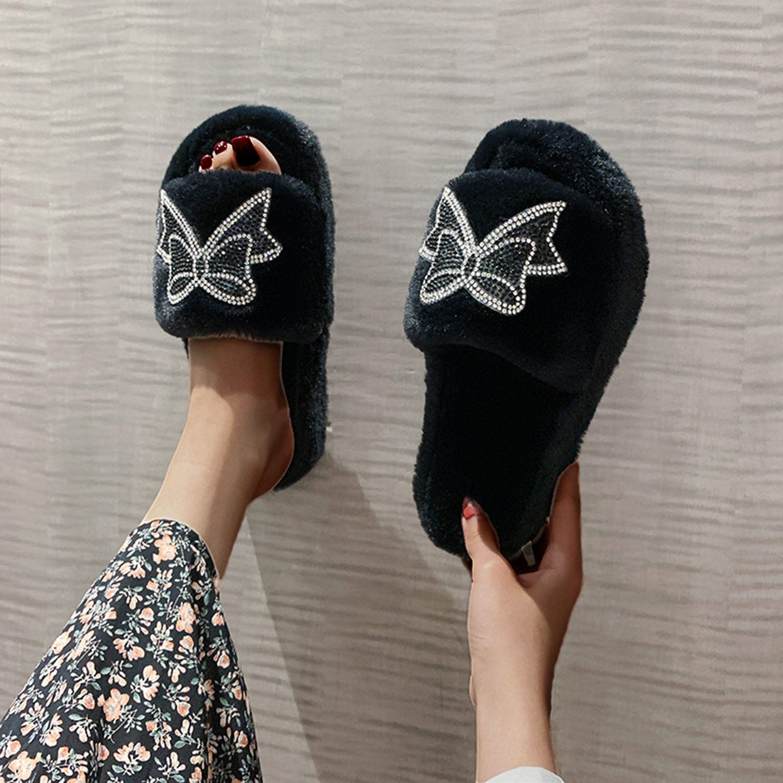 Fuzzy Slippers Women Clearance Couples Flat Bedroom on Slippers Indoor ...