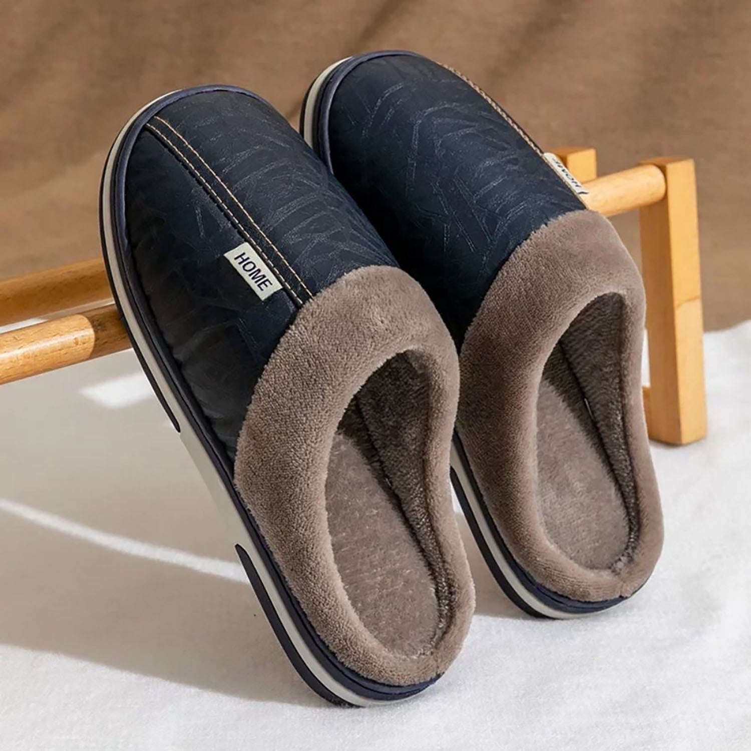 Fuzzy Slippers for Men with Memory Foam Winter Fluffy House Shoes ...