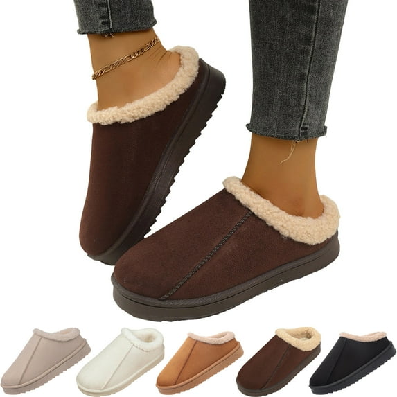 Fuzzy Slippers for Women Cozy Platform Warm Winter Slip On House Shoes ...