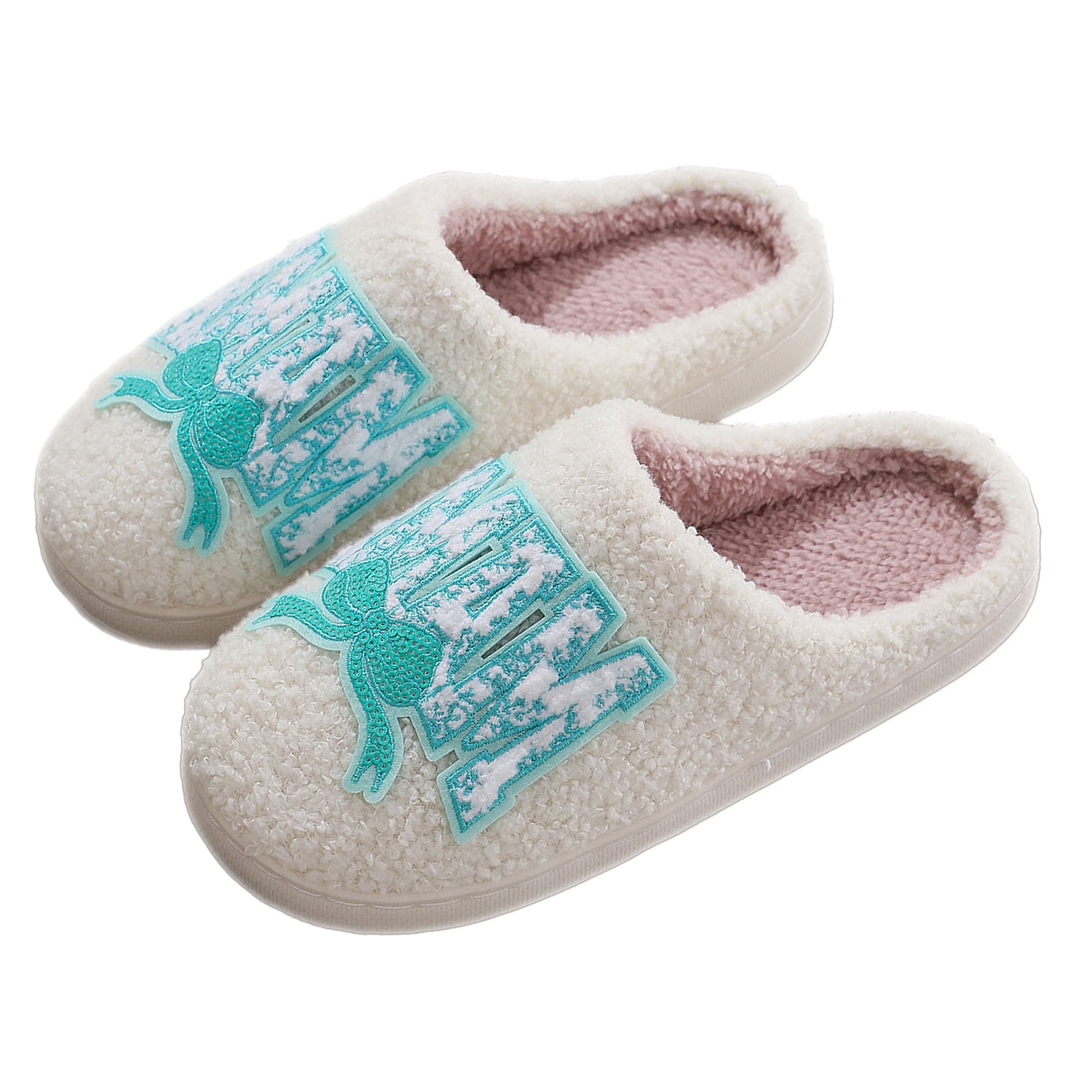 Fuzzy Slippers for Women Trendy Embroidery Comfy Home Bedroom Memory ...