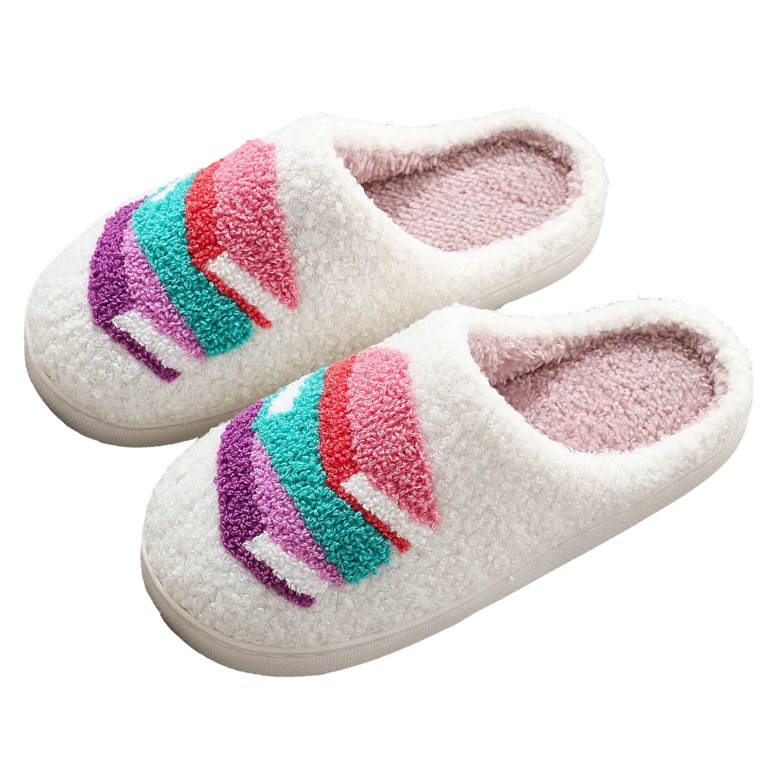 Fuzzy Slippers for Women Trendy Embroidery Comfy Home Bedroom Memory ...