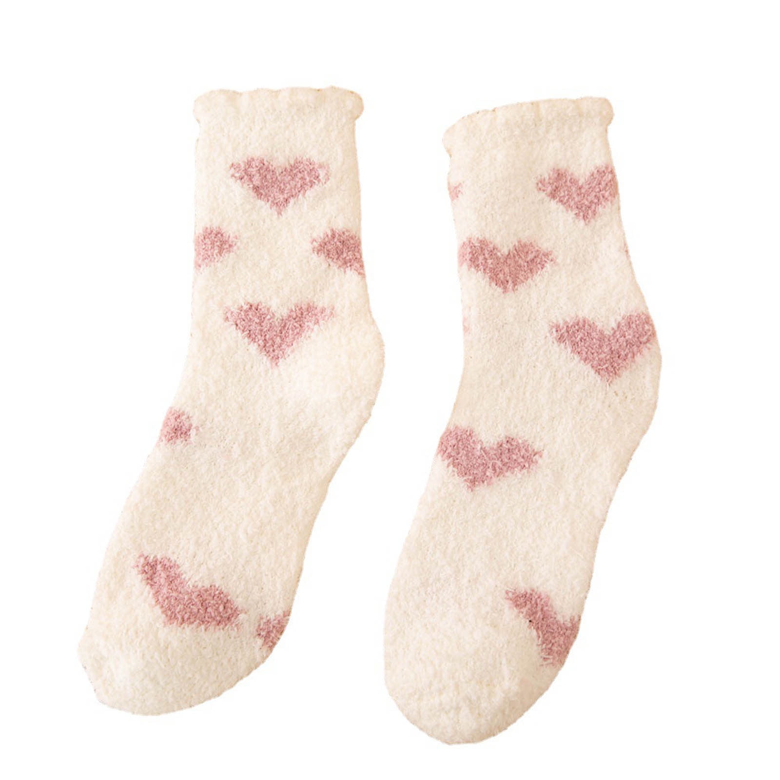 Fuzzy Socks Womens Fleece Fluffy Cabin Plush Warm Sleep Socks Love Heart Pattern Soft Cozy ...