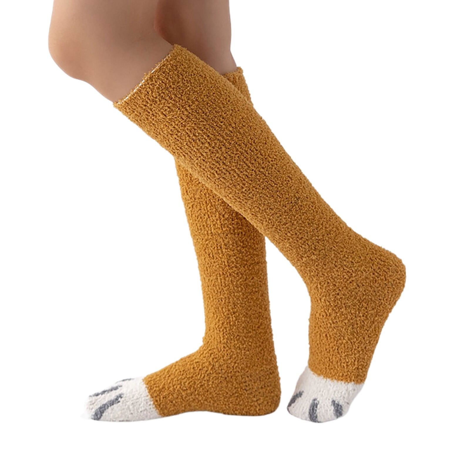Fuzzy Socks for Women Cozy Warm Coral Fleece Knee High Socks Cat Stripe ...