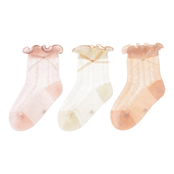 Fuzzy Socks with Grips Children's Cute Lace Mesh Bow Middle Socks Tube ...