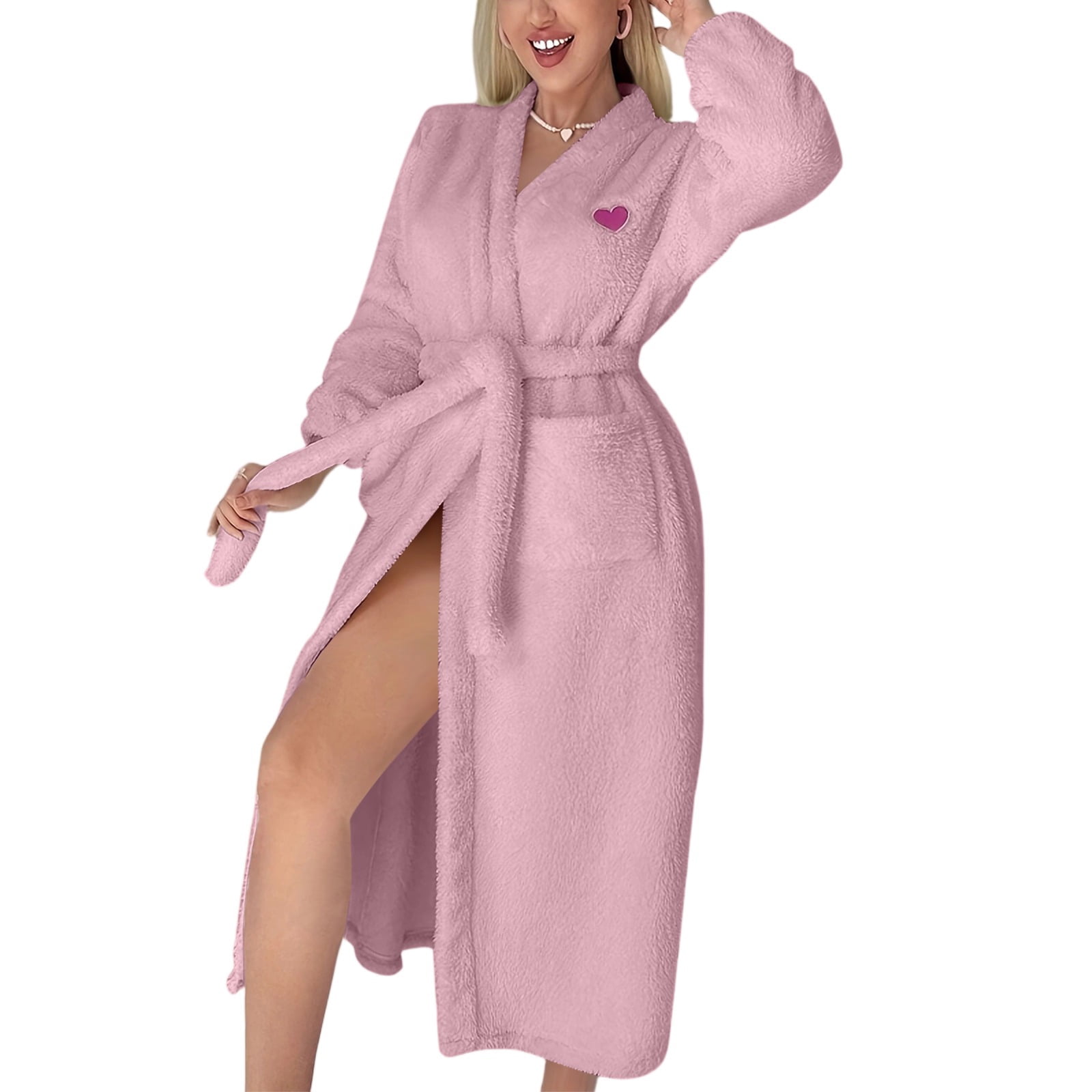 Fuzzy Soft Robes for Women Soft Cozy Long Plush Robe Heart Fluffy Warm ...