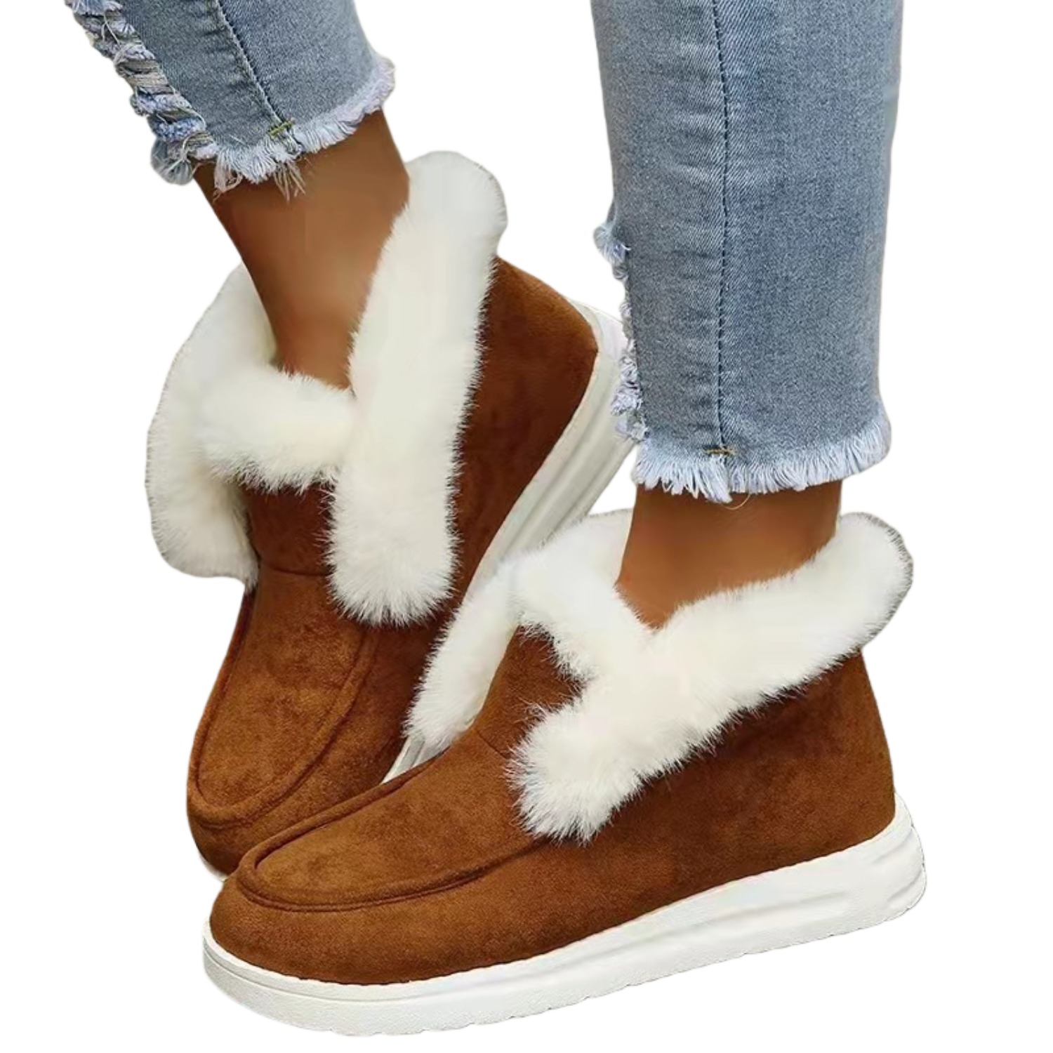 Fuzzy Suede Cotton Shoes for Men and Women, Warm Plush Mid-Top Winter ...