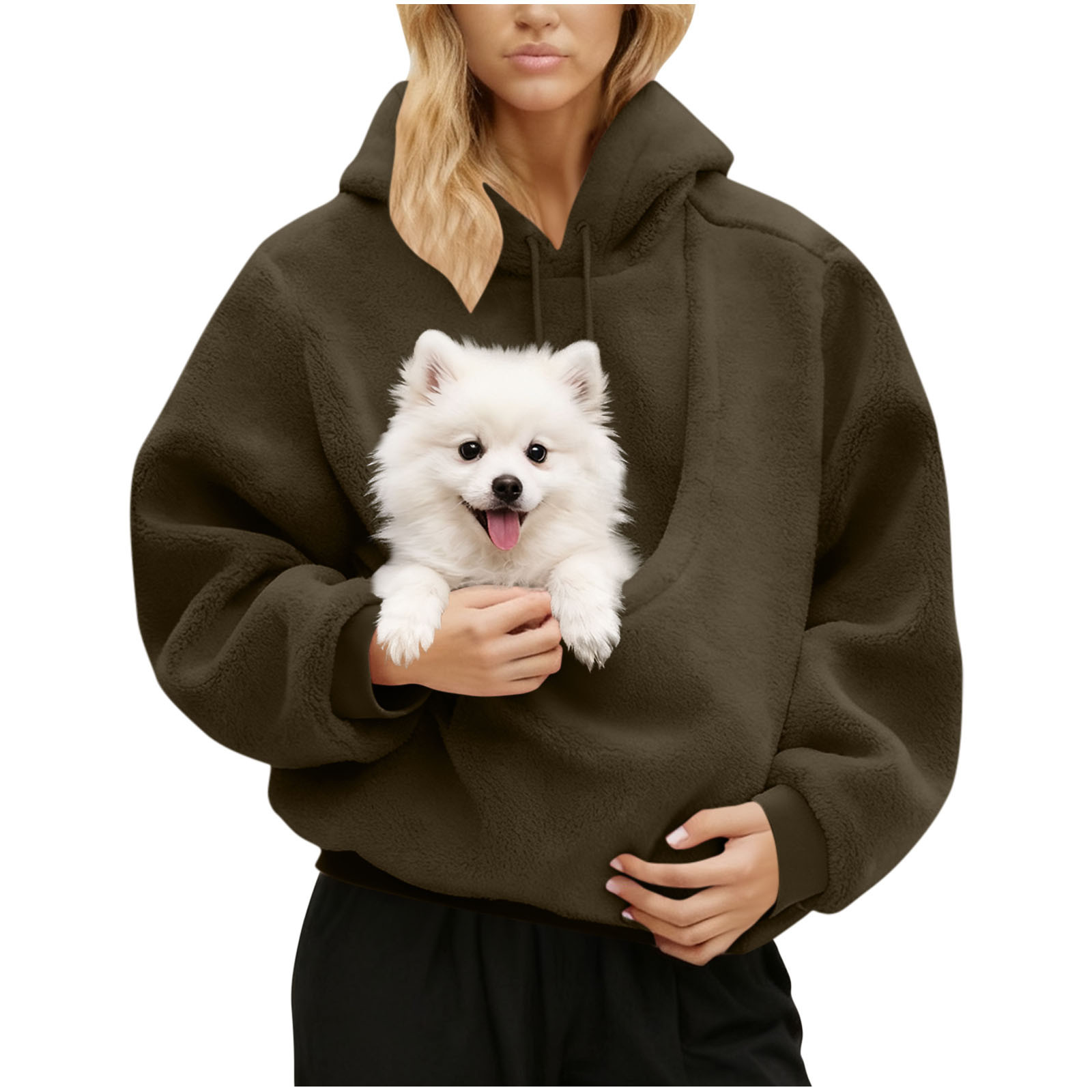 Fuzzy Sweaters for Women with Pet Pouch Pocket Fleece Sweatshirt ...